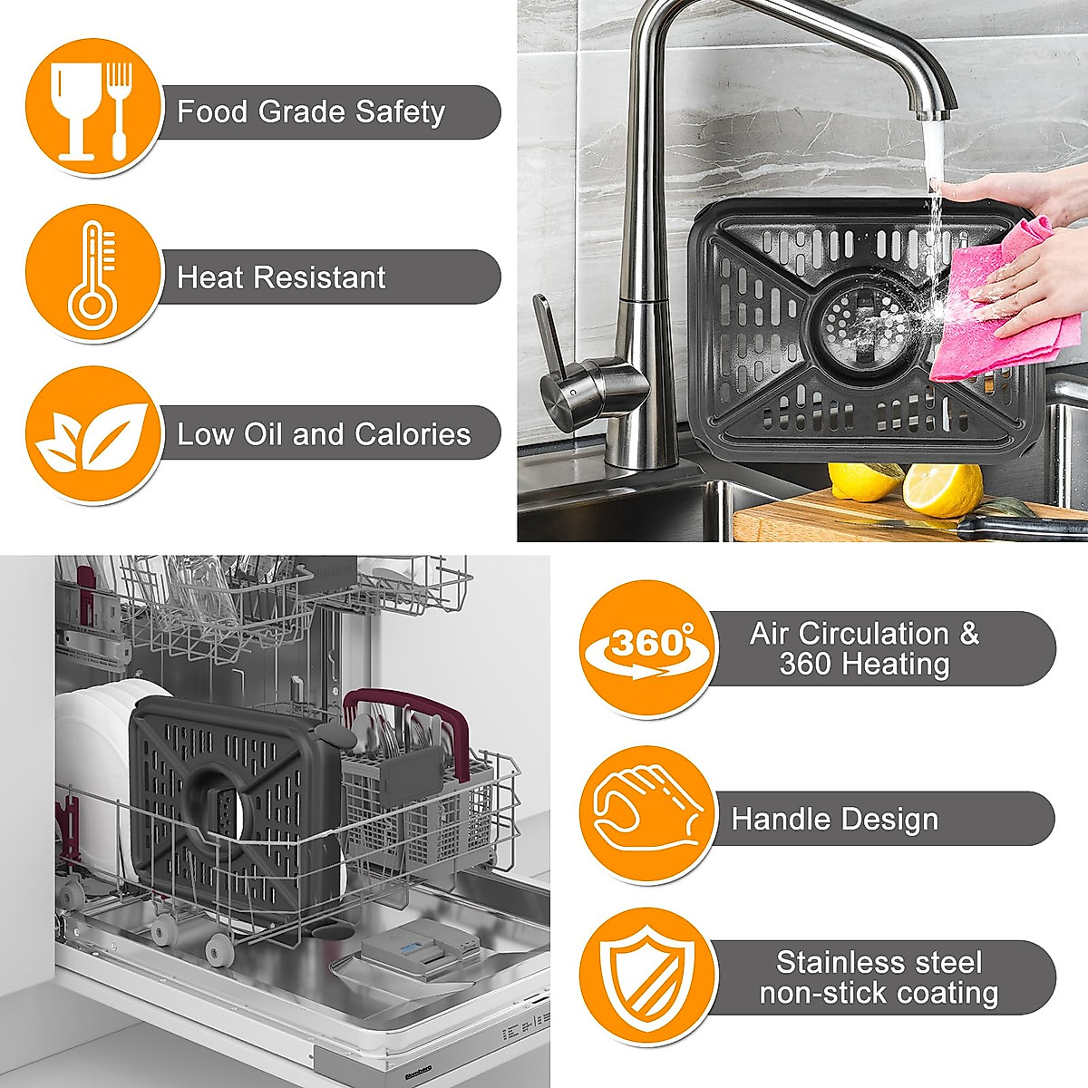 2 Pieces Air Fryer Grill Pan for Ninja Foodi DZ550 DualZone Air Fryers, Replacement Air Fryer Crisper Plate Grill Plate Tray Accessories with Rubber Bumpers, Dishwasher Safe