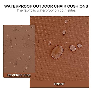 Faible Poisson Outdoor Chair Cushions, 22 x 22 Inch Waterproof Patio Furniture Back & Deep Seat Cushion Set with Handle and Anti-Slip Straps for Indoor Garden Camping, Plain Caramel