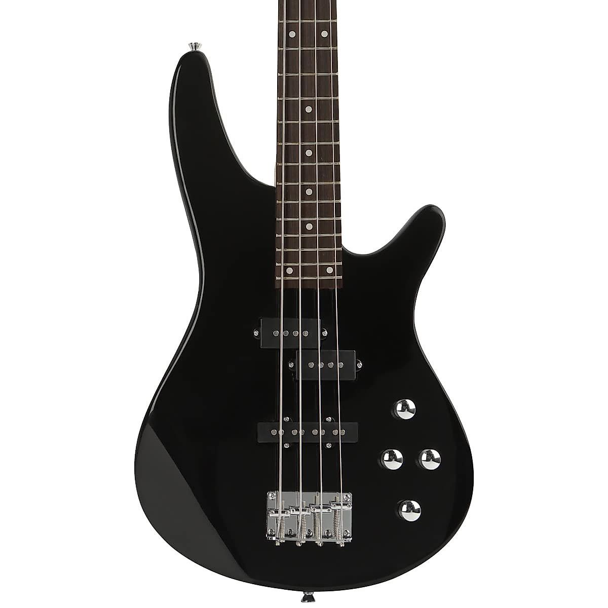 Electric Bass Guitar 4 Strings Full Size P Bass Beginner Kit Black for Starter with Gig Bag, Guitar Strap, and Guitar Cable (Black)