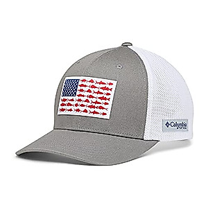 Columbia Unisex PFG Mesh Fish Flag Ball Cap, Titanium/White, S/M