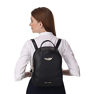 Pelle Luxur Women Genuine Leather Business Work Laptop Backpack- Purse For College Travel Large Capacity (Black)
