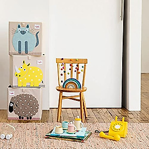 3 Sprouts Kids Children Foldable 13 Inch Square Felt Storage Cube Toy Bin with Green Dragon, Black Gorilla, and Yellow Rhino Cube Toy Bins