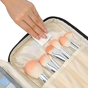 FINDCOZY Large Travel Makeup Bag, Double Layer Cosmetic Case for Women, Organizer for Travel Accessories Brushes, Beauty, Eyeshadow Palette, Lipstick, Black