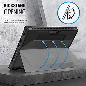 MoKo Case Fits Microsoft Surface Pro 8 13" Touchscreen 2021 Release Tablet, All-in-One Protective Rugged Cover Case with Hand Strap, Compatible with Type Cover Keyboard, Black