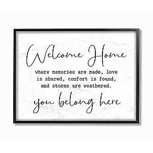 Stupell Industries Welcome Family Home White Inspirational Word, Design by Artist Lettered and Lined Wall Art, 24 x 30, Black Framed
