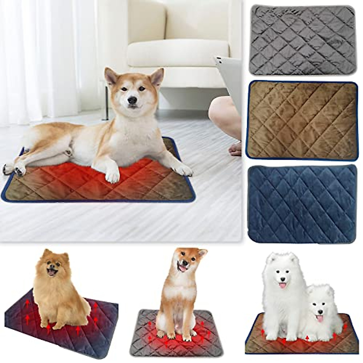 Self Heating Pet Mat Cordless Warm Pad, Washable Self Heated Cat Bed Thermal Mat, Winter Warm Self-Heating Storage Heating Pad for Cats and Dogs, Cold Weather Indoor Outdoor Use (Blue)