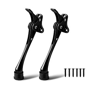 Door Stoppers, (2 Pack) 6 Inch Kickdown Door Stop for Bottom of Door, Non-Slip Rubber, Heavy Duty Metal Door Holder Adjustable Door Stops Door Mounted Hold Door Open, Easy Install, Black