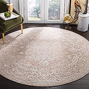 SAFAVIEH Reflection Collection Area Rug - 5' Round, Beige & Cream, Vintage Distressed Design, Non-Shedding & Easy Care, Ideal for High Traffic Areas in Living Room, Bedroom (RFT664A)