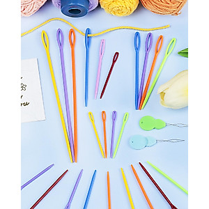 FIVEIZERO 40PCS Plastic Needles – 4 Sizes with Large Eye, Plastic Sewing Needle with Threader and Box, Yarn Needles for Crochet and Canvas, Crochet Needle for Handmade Crafts