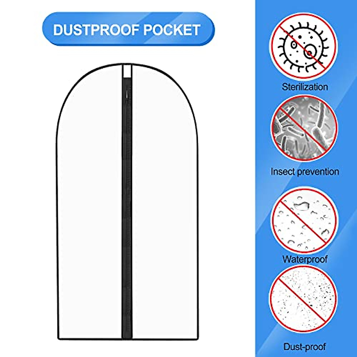 12 Pack See Through Breathable Clothes Covers with Zip, Water-proof Dust-proof Garment Covers Bags MothProof Dress Bag Covers Damp-proof Mens Suit Storage Bag for Wardrobe Storage and Travel