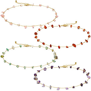 Carnelian Necklace 4 Pieces Carnelian Crystal Necklace for Women Gold Turquoise Necklace Beach Necklace Gemstone Chip Necklace Amethyst Necklace Crystal Stone Choker Necklace for Women Girl Decoration