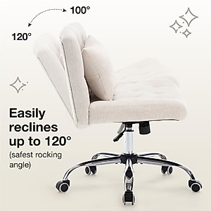 Armless Fabric Office Desk Chair with Wheels, Cross Legged Wide Seat Chair, Modern Home Office Chair with Lumbar Pillow, Comfortable Computer Task Chair for Small Space, Vanity Chair for Women, Girls