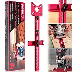 Sigerio 4 in 1 Router Milling Groove Bracket, Aluminum Alloy Router Circle Cutting Jig, Multifunctional Cabinet Hardware Jig and Router Guide, Adjustable Router Jig Tool for Woodworking (Rose Red)