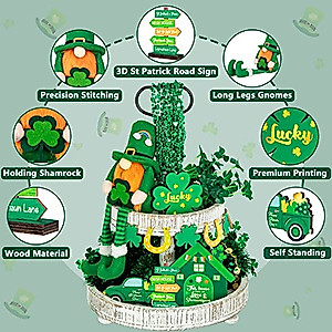 11 PCS St Patricks Day Decorations, St Patrick's Day Tiered Tray Ornaments, Shamrock Wood Table Signs Set, Irish Lucky Gnomes Doll Truck Clover Decor Centerpieces for Tabletop Fireplace Shelf Home