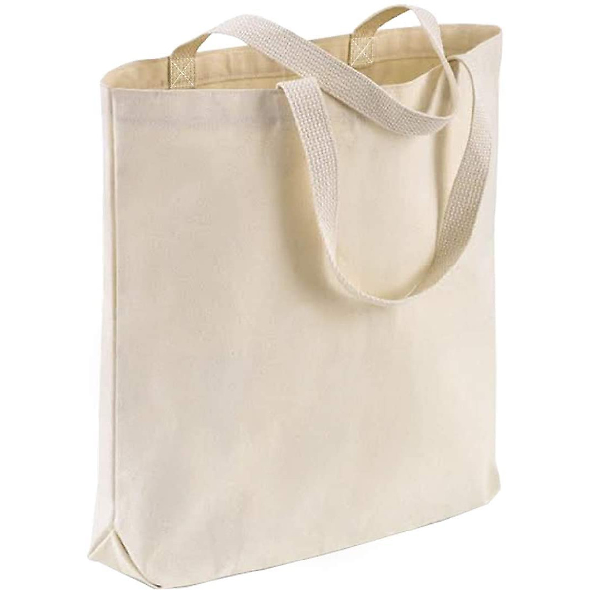 TBF 12-Pack Heavy Duty Sturdy Canvas Tote Bags with Handles - Reusable Natural Grocery Shopping Bags Blank Cloth Fabric for DIY, Crafts - 15x15x3
