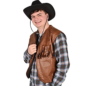 Beistle mens Western Beistle Faux Brown Leather Cowboy Vest w Fringe, Multicolored, One Size US