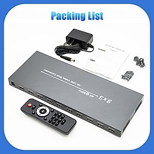 ORIVISION Video Wall Controller, 3x3 HDMI Video Wall Control,4K30 Input 108060 Output with 10 Splicing Modes 2x2,1x1,2x1,3x1,1x2,1x3,2x3,3x2,3x3,2x4, 180°Rotate TV Wall Processor for Mall ...etc.
