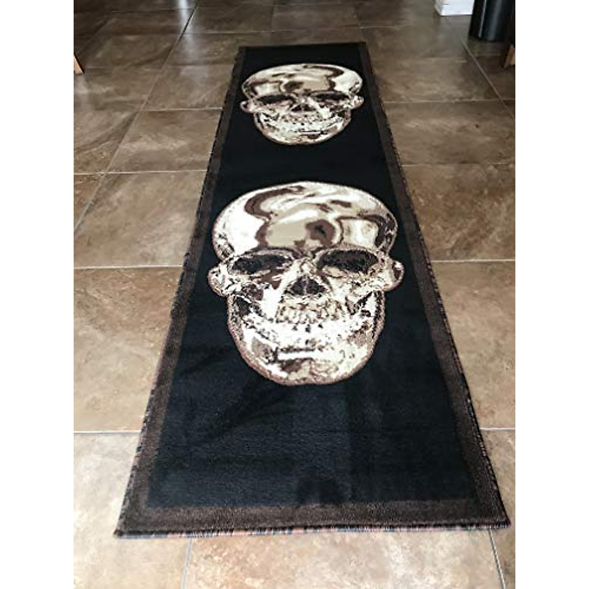 Skull Area Rug Brown & Black Carpet King Design 134 (2 Feet X 7 Feet 3 Inch)