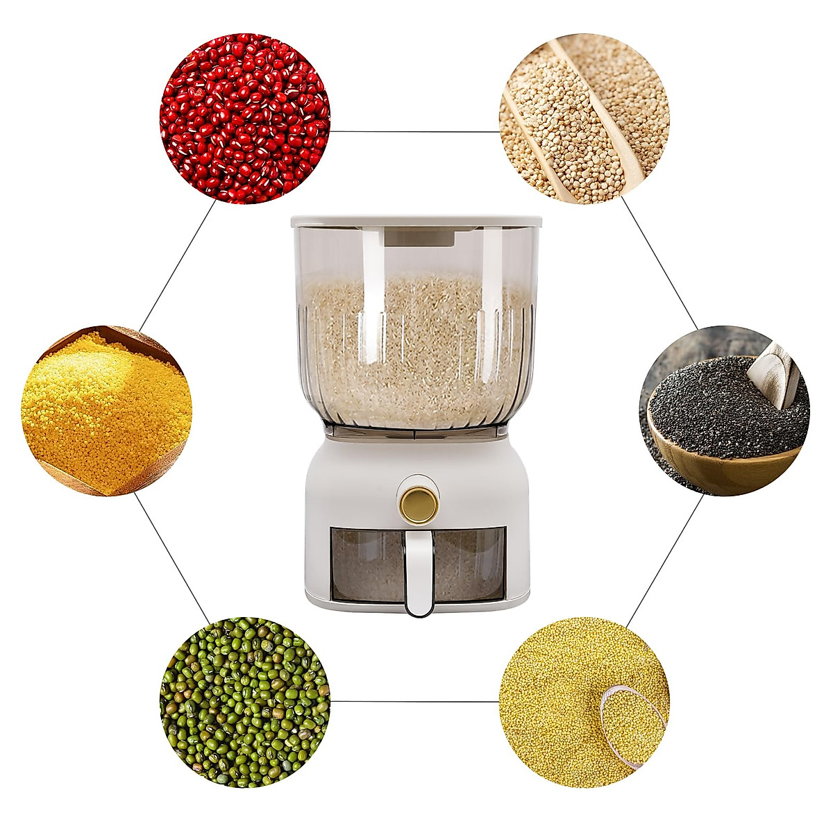 LUGBING Rice Dispenser 22 Lbs,Large Grain Storage Container with Rice Cup Food Dispenser Kitchen Organizer for Rice,Beans,Grains,Cereal Dry Food Storage,Rice Containers