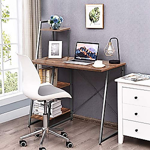Tangkula Computer Desk with 4 Tier Shelves, Writing Desk Study Desk, Compact Computer Desk Workstation with X-Shaped Metal Frame & Adjustable Foot Pads, Home Office Desk (Brown)