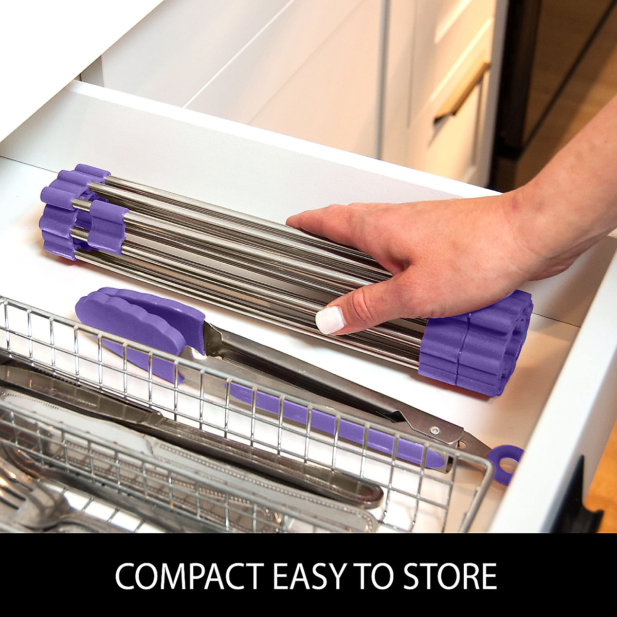 Total Rack Multipurpose Over-Sink Dish-Drying Rack, Cooling, Crisping, Roasting & Serving, Trivet, Nonslip Silicone Grips, Expandable 14" to 21" Stainless-Steel Roll Out Rack - Purple