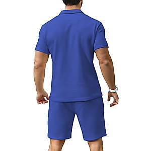 KUYIGO Men's Polo Shirt and Shorts Set Summer Jogging Outfits Fashion Casual Short Sleeve Suit for Men 2 Piece Tracksuit Royal Blue Large