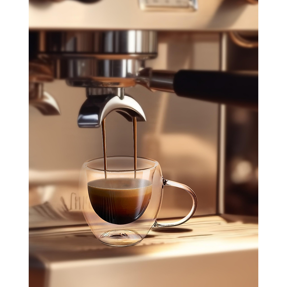 BSDPRFE 2.5 oz Espresso Cups Set of 2 with Handle Espresso Shot Glasses, Double Wall Insulated Espresso Mugs, Tazas de Cafe Expreso, Milk Cup with Handle, Suit for Espresso Machine