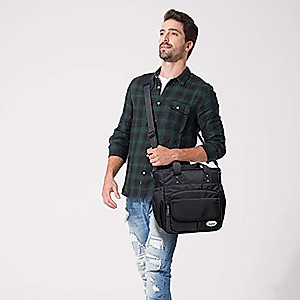 Scorlia Insulated Lunch Bag, Extra Large Leakproof Lunch Tote Bag With Removable Shoulder Strap, Durable Reusable Cooler lunch Box Bag with Side Pockets, Tall Drinks Holder for Women Men Work, Black