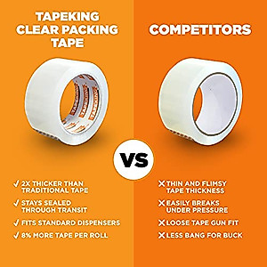 Tape King Clear Packing Tape - 60 Yards Per Roll (6 Refill Rolls) - 2 Inch Wide Stronger 2.7mil, Heavy Duty Sealing Adhesive Industrial Depot Tapes for Moving Packaging Shipping, Office & Storage