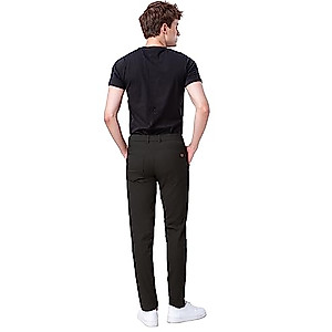 Plaid&Plain Men's Skinny Stretchy Khaki Pants Colored Pants Slim Fit Slacks Tapered Trousers 819 Black 32X30