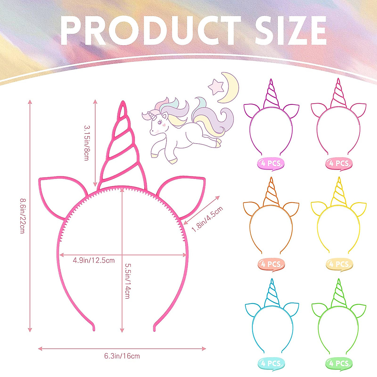 Zddaoole 24 Pcs Unicorn Headbands Unicorn Birthday Party Favors,Plastic Hairbands for Girls,Headware Accessories for Party Supplies Gift,Teens Toddlers Children