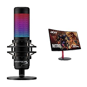 HyperX QuadCast S – RGB USB Condenser Microphone & Nitro by Acer 27" Full HD 1920 x 1080 1500R Curve PC Gaming Monitor | AMD FreeSync Premium