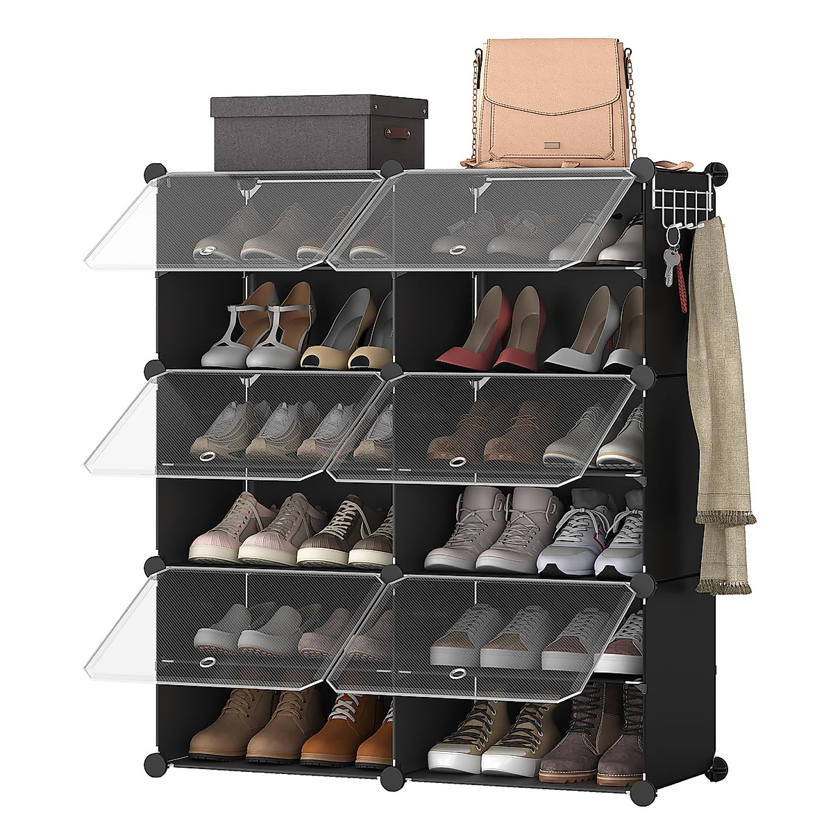 HOOBRO Shoe Rack, 6 Cubes Shoe Organizer with Doors, Plastic Panel Shoe Storage Cabinet for 24 Pairs of Shoes, for Closet, Bedroom, Entryway, Hallway, Black BK26SC01G1