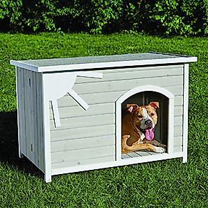 MidWest Homes for Pets Eilio Folding Outdoor Wood Dog House, No Tools Required for Assembly | Dog House Ideal for Medium Dog Breeds, Beige (12EWDH-M)