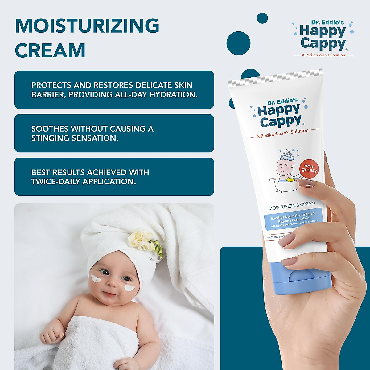 Happy Cappy Three Step Skincare Solution Bundle- Baby Dandruff Shampoo, Eczema Body Wash and Lotion for Kids, Toddler, Adults, Moisturizing Cream, Reduces Itching, Dermatologist Tested, Fragrance-Free