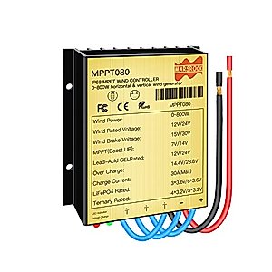 Mars Rock 0~800W 30A Mini Wind Charge Discharge MPPT Controller IP68 Waterproof Regular Auto Match Wind Output DC AC 12/24v Voltage Wind Power System Lithium Lead-Acid Gel Battery