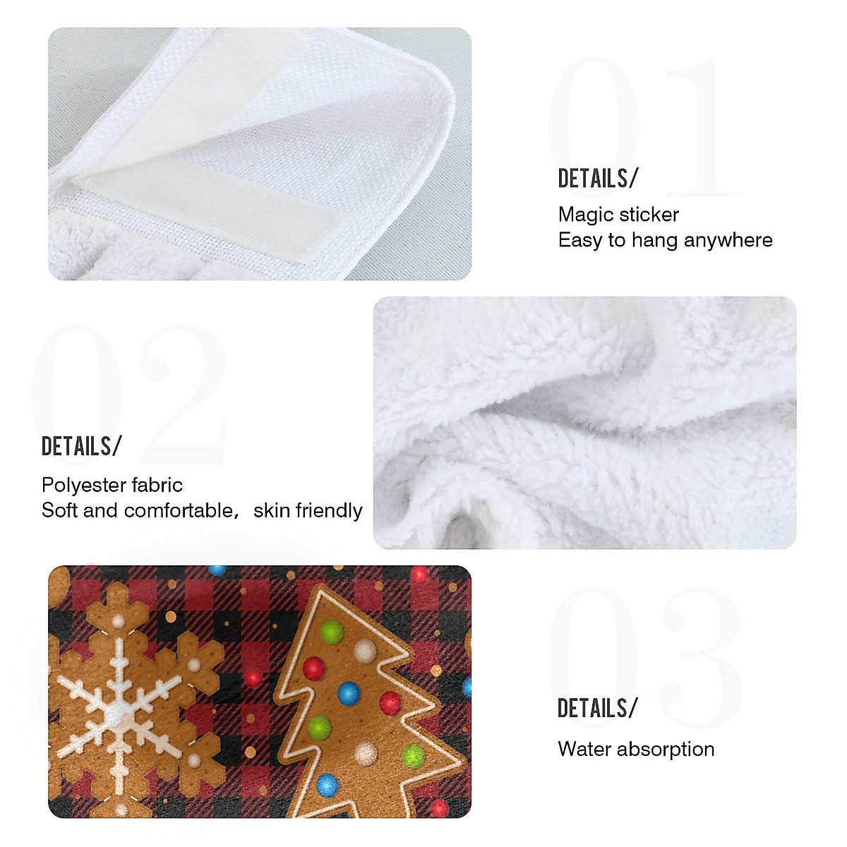 Christmas Gingerbread Cookies Kitchen Hanging Towel 12 x 17 Inch Tree Snowman Hand Tie Towels Set 2 Pcs Tea Bar Dish Cloths Dry Towel Soft Absorbent Durable for Bathroom Laundry Room Decor