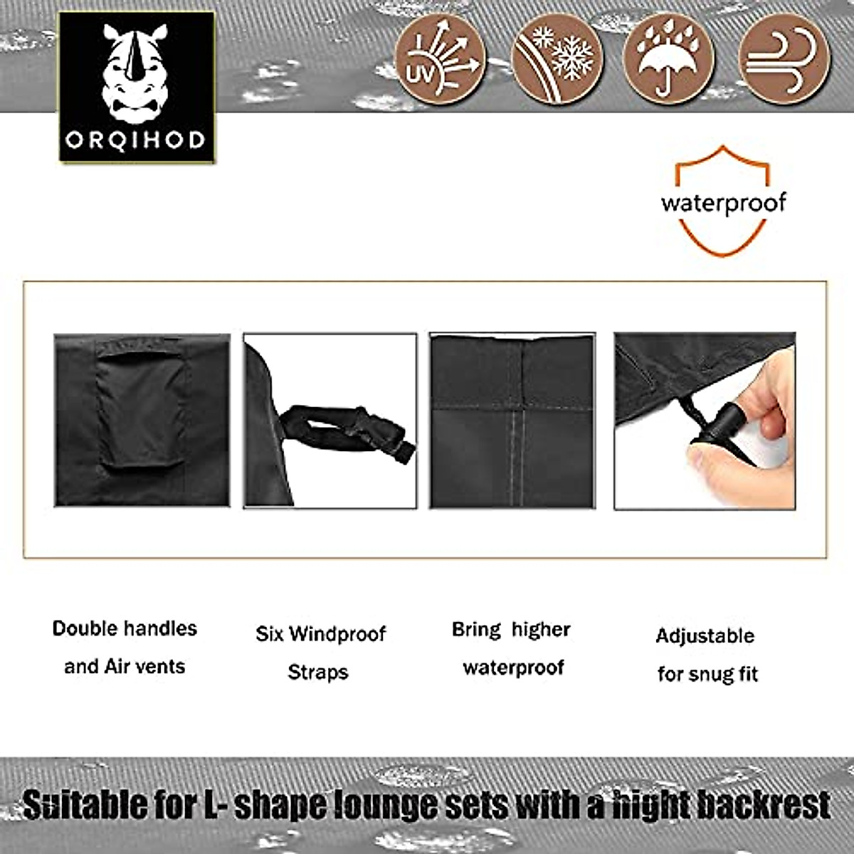Orqihod V-Shaped Patio Furniture Cover Waterproof 600D Heavy Duty Outdoor Sectional Sofa Covers with Storage Bag 85x85inch Black Protective Cover for Corner Sofa Windproof