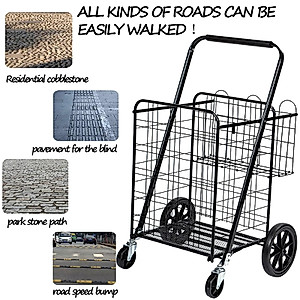 Shopping Cart for Groceries, Folding Grocery Cart with 360° Swivel Wheels & Double Basket, Portable Heavy Duty Utility Cart for Shopping/Laundry-Hold up to 440 Lbs