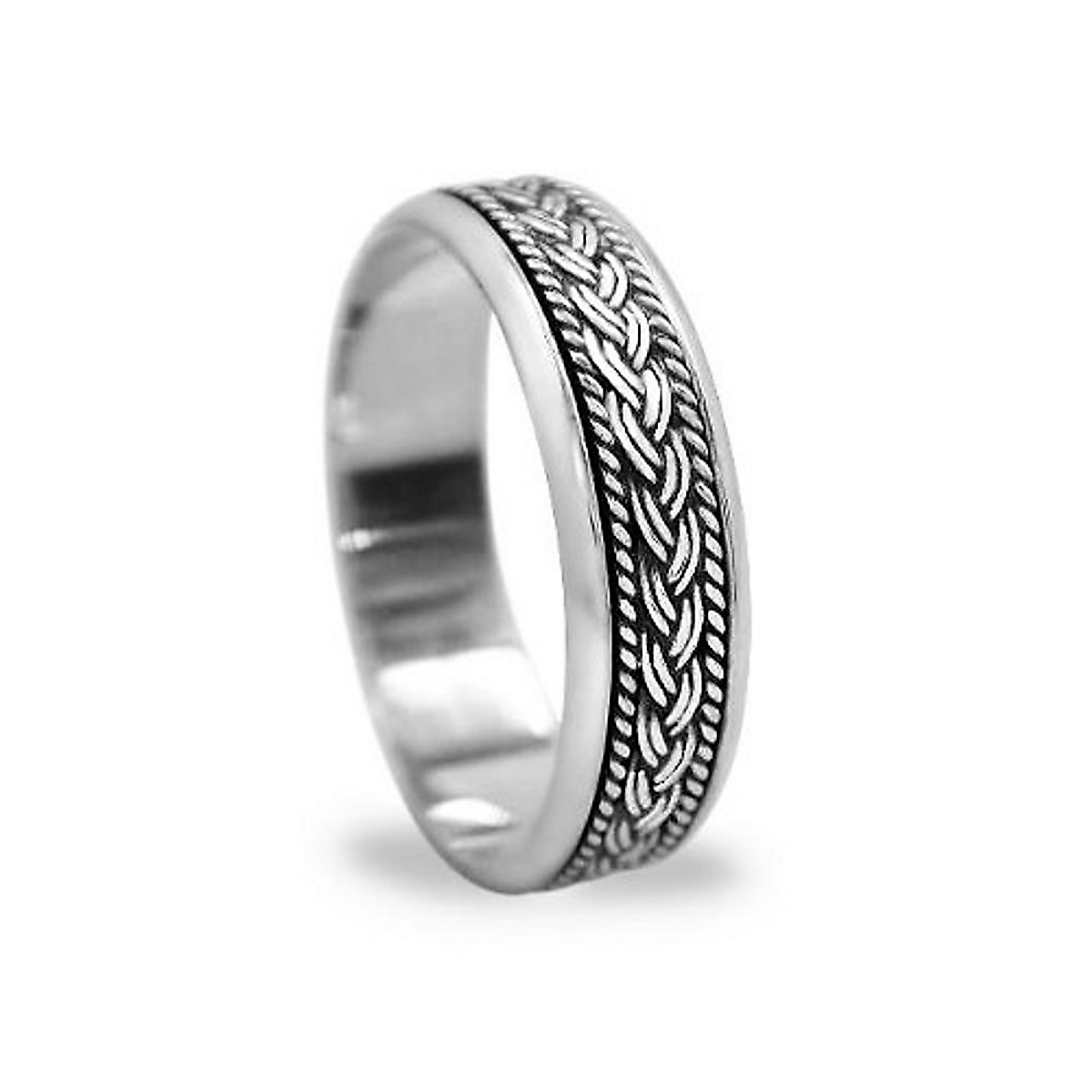 Braided knot sterling silver wedding band or promise ring~spins~ Sz 7