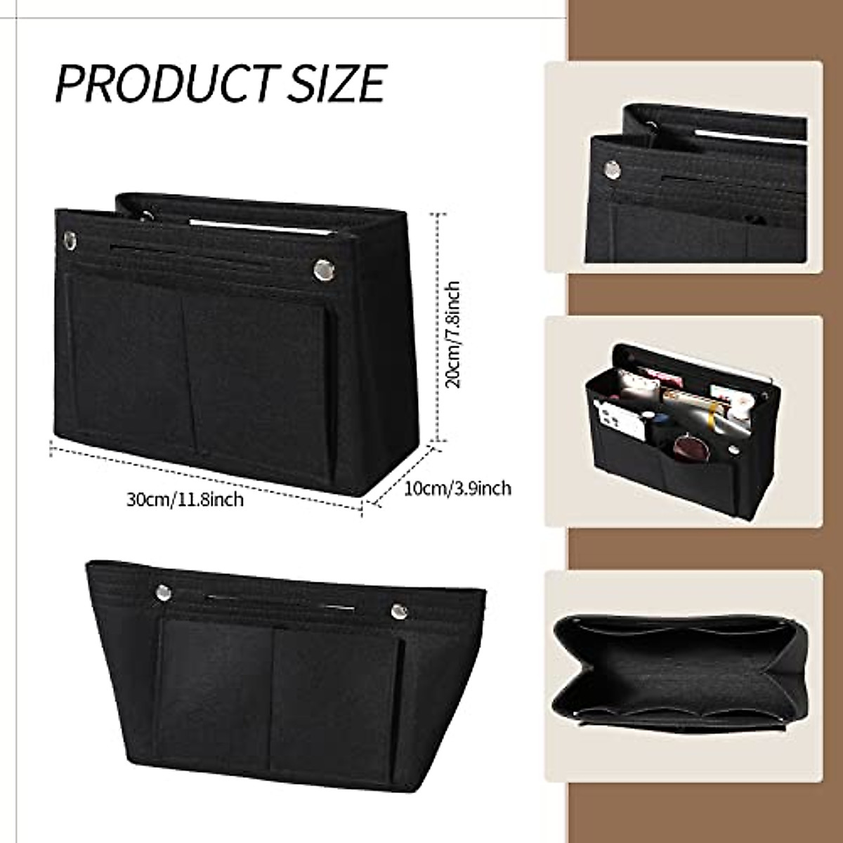 Black Work Tote Handbags for Women Tote Purse with Purse Organizer PU Leather Tote Bag Large Women's Tote Bags and Bag Organizer Insert with Zipper Pouch Lining, Layered Storage for Easy Organization