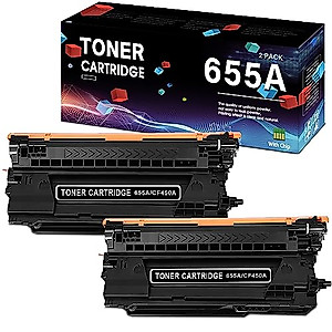 655A Black Toner Cartridge (with Chip), CF450A High Capacity Toner Cartridge, Compatible Replacement Enterprise M652dn M652n M653dn MFP M681dh FIow MFP M681f M681z Printer.(2 Pack/Black)