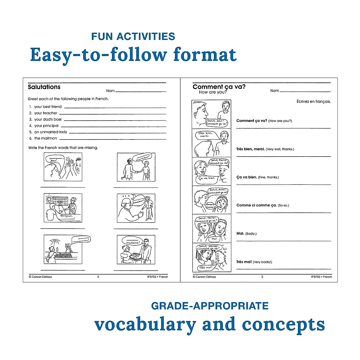 The 100+ Series: French Workbook, Grades 6-12 French Book Covering Alphabet Letters, Numbers, and Vocabulary, French Language Learning Reproducible Activities, Classroom or Homeschool Curriculum