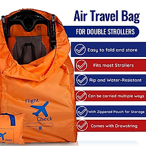 Alnoor USA Gate Check Bag for Single & Double Stroller Travel Bag for Air Plane | Extra Large & Ultra Durable - Includes Padded Shoulder Straps for Comfort & Durability With Pouch – Bonus E-Book