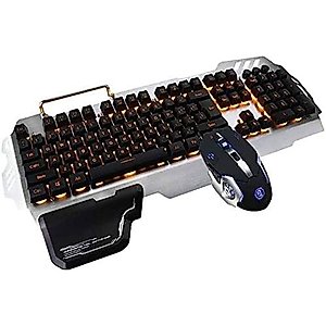 LLEURE Keyboard Rainbow Backlit Wired Gaming Keyboard Mouse Combo, LED Backlight 104 Keys USB Ergonomic Wrist Rest Keyboard,for Computer Game and Work
