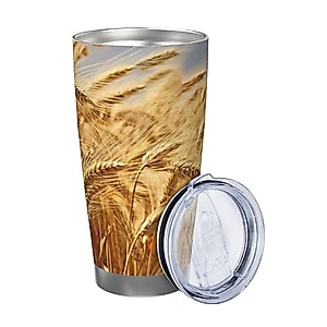 Wheat Harvest Tumbler with Lid and Straw 20oz Stainless Steel Car Cup for Hot and Cold Drinks, Double Wall Insulated Travel Coffee Mug Reusable Drink Thermos Cup Birthday Gifts