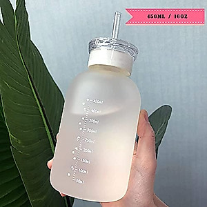 Cute Water Bottles Kawaii Aesthetic Water Bottles Milk Juice Daisy Glass Water Cup for Girls, Straw and 2 Lids, 16 oz (Four flower)