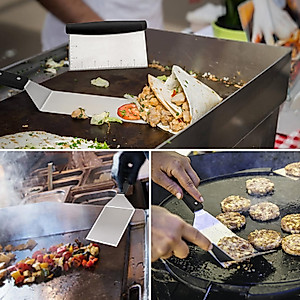 Leonyo Griddle Accessories Set of 7, Stainless Steel Metal Spatula Scraper Turner for Flat Top Grill Pan BBQ, Dishwasher Safe, 6 x Hanging Hooks