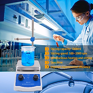 Magnetic Stirrer Hot Plate Mixer 1000ml Stirring Capacity Magnetic Hotplate Stirrer SH-2 Magnetic Stirrer Lab Hotplate Magnetic Stirrer Heater Max 520°F 100-2000 RPM