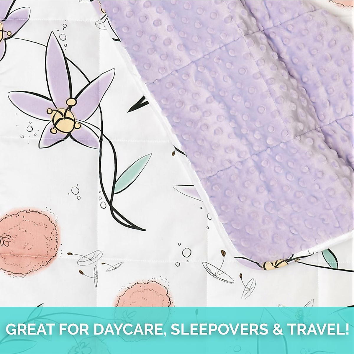 JumpOff Jo - Extra Long Toddler Nap Mat - Sleeping Bag for Kids with 5lb. Detachable Weighted Blanket and Removable Pillow for Preschool, Daycare, and Sleepovers - 53 x 21 Inches - Fairy Blossom